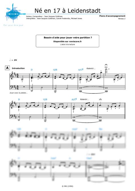 Partition piano Né en 17 à Leidenstadt Jean Jacques Goldman