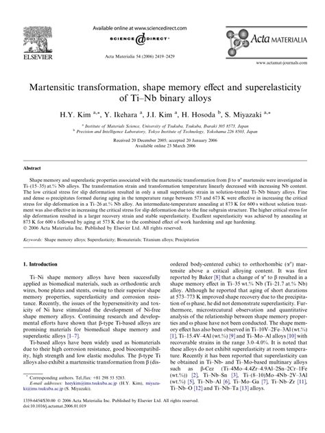 Pdf Martensitic Transformation Shape Memory Effect And