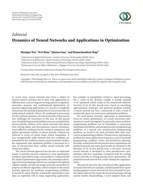 PDF Dynamics Of Neural Networks And Applications In Optimization