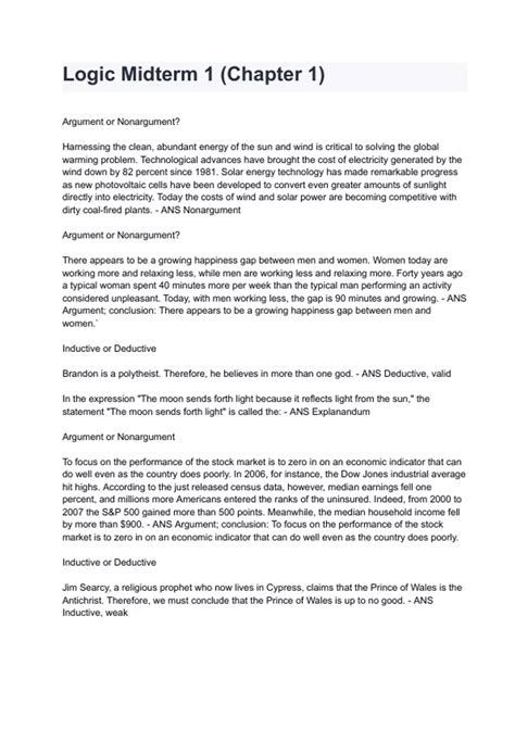 Logic Midterm 1 Chapter 1 Exam 2024 2025 Questions With Completed