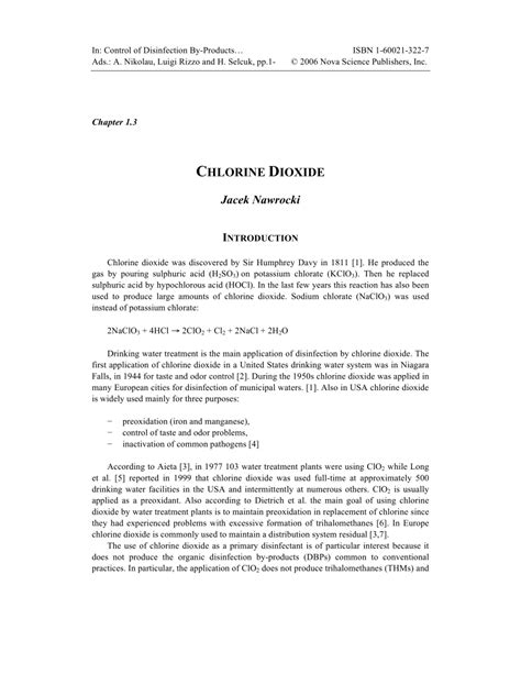 Pdf Disinfection Of Drinking Waters And Dbps Formation Chlorine Dioxide