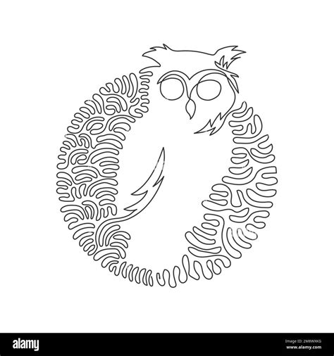 Single Swirl Continuous Line Drawing Of Cute Owl Abstract Art Continuous Line Drawing Graphic