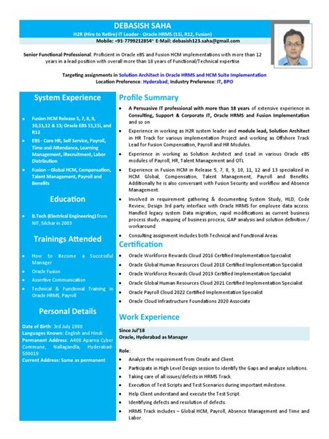 Debasish Saha Resume For Oracle Ebs And Fusion Solution Architect Pdf