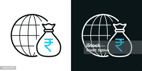 世界中のインドルピー黒または白の背景に二色の線アイコン 編集可能なストローク Eコマースのベクターアート素材や画像を多数ご用意 E