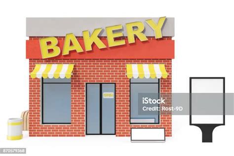 흰색 배경에 고립 된 복사 공간 보드와 빵집 상점 현대가 게 건물 외관을 저장 합니다 외부 시장입니다 외부 외관 저장소 건물 3 차원 렌더링 거리에 대한 스톡 사진 및 기타