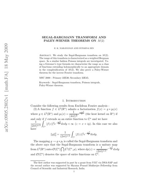 Pdf Segal Bargmann Transform And Paley Wiener Theorems On M 2