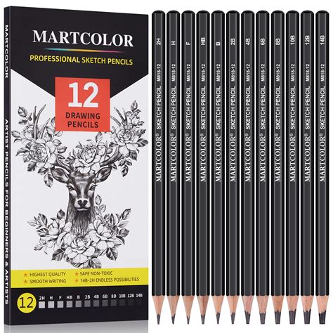 Martcolor 드로잉 스케치 연필 세트 12팩 흑연 연필14b 2h