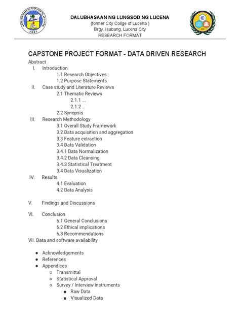 capstone project format data driven research dalubhasaan ng lungsod