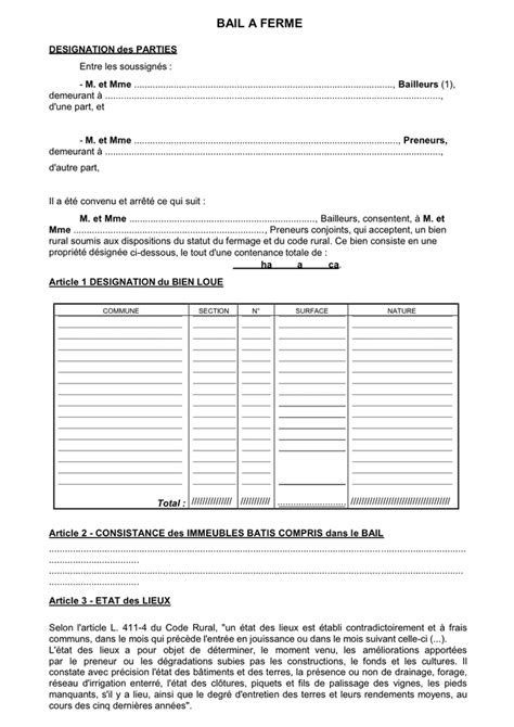 Modelé de bail a ferme DOC PDF page 1 sur 3 Hot Sex Picture