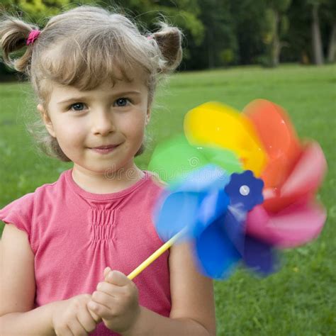 Cute Girl With Little Windmill Stock Image Image Of Person Spinner 6054403