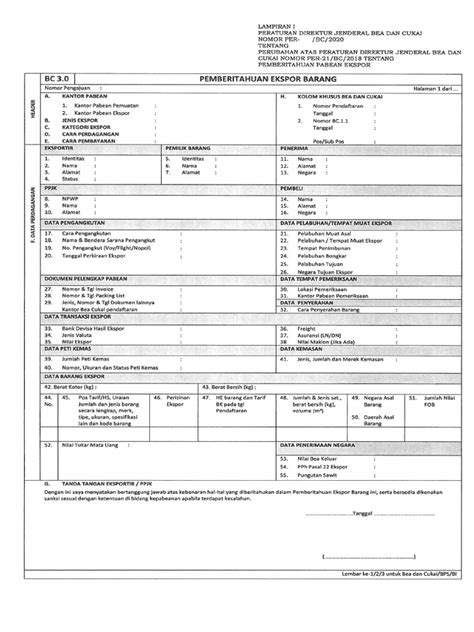 Lampiran Peraturan Direktur Jenderal Bea Dan Cukai Nomor Per 07 Bc 2020 1 Pdf