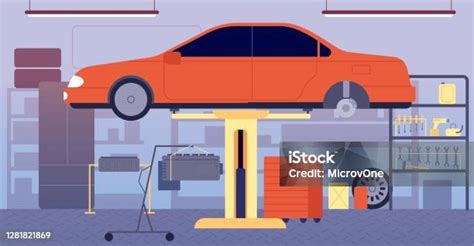 차고 인테리어 자동차 수리 서비스 공구 장비 보관 자동 집 빈 워크샵 룸 벡터 일러스트에 대한 기술 인벤토리 가정의 방에 대한 스톡 벡터 아트 및 기타 이미지 Istock