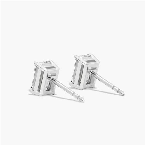 14k White Gold Emerald Cut Lab Grown Diamond Stud Earrings 150 Ctw