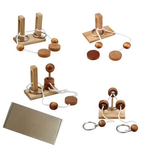 Brain Teaser Puzzle Wooden Threading Rope Loop Puzzle Luban Lock Brain