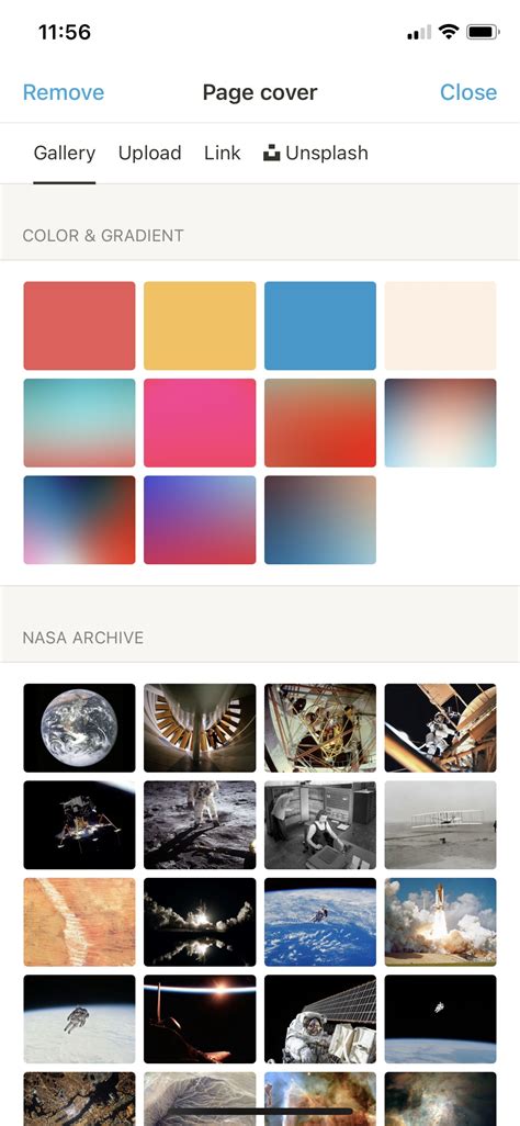 Screenshot Of Notion Choose Cover Art