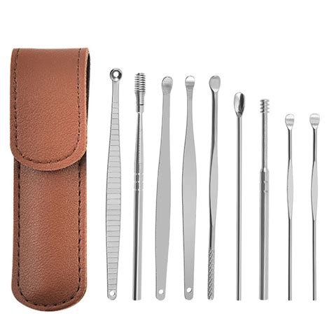 Tutunaumb 9 Piece Portable Ear Wax Removal Kit Stainless Steel Ear