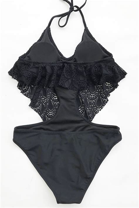 Black Lace One Piece Swimsuit