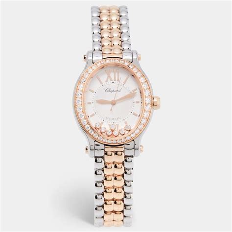 Chopard Silver 18k Rose Gold Stainless Steel Diamond Happy Sport 278602