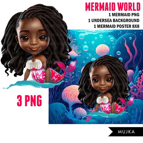 Black Mermaid Png Wall Art Printable Mermaid Decor Sublimation Desi