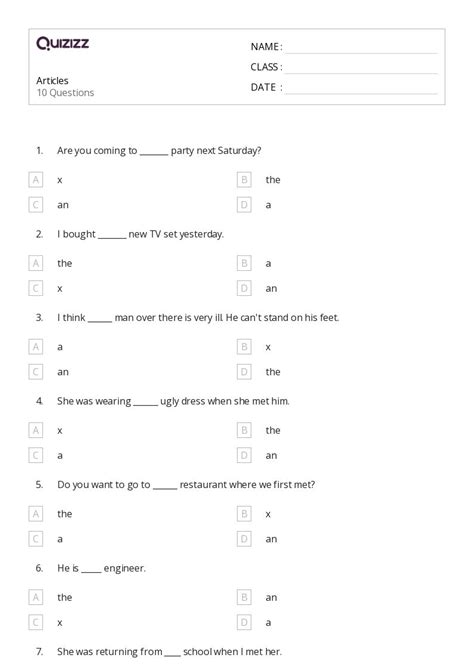 50 Articles Worksheets For 5th Class On Quizizz Free And Printable
