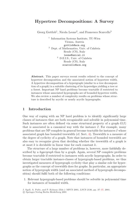 Pdf Hypertree Decompositions A Survey