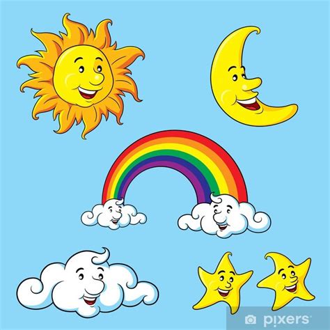 Poster Sun Moon Stars Clouds Rainbow Cartoon PIXERS NET AU