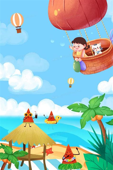 趣味热气球童趣可爱插画海报背景背景图片素材免费下载熊猫办公
