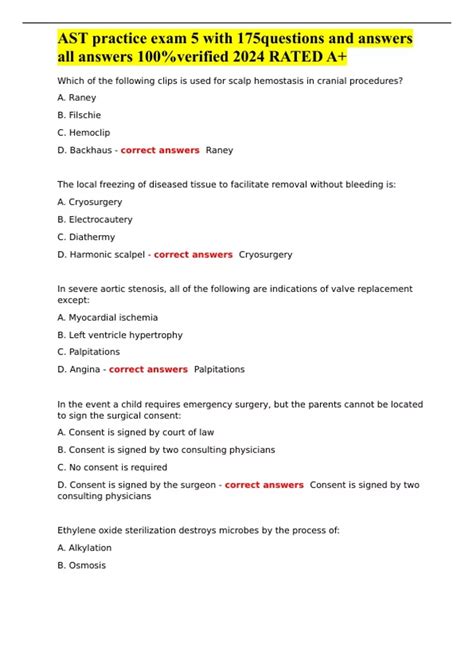 AST Practice Exam With Questions And Answers All Answers Verified RATED A AST