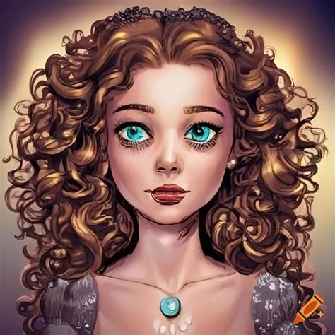 Princess With Brown Curly Hair In A Comic Portrait On Craiyon
