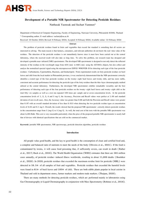 Pdf Development Of A Portable Nir Spectrometer For Detecting