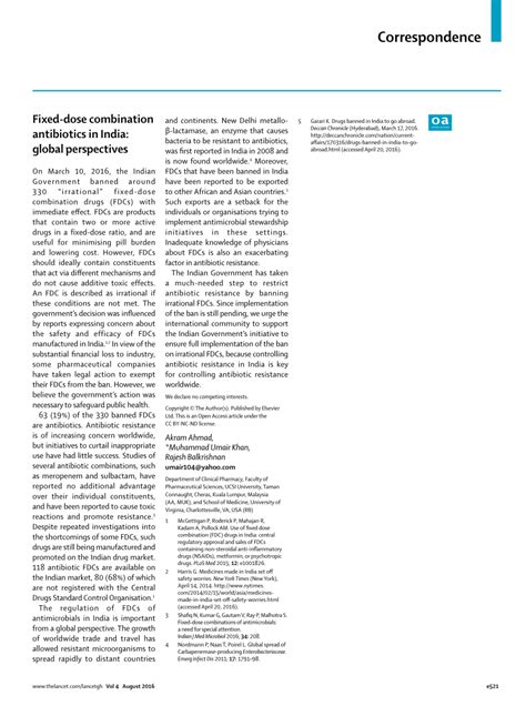 Pdf Fixed Dose Combination Antibiotics In India Global Perspectives