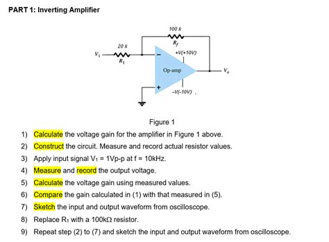 Solved PART 1 Inverting Amplifier 100 K 20 K R V 10V R Chegg Com