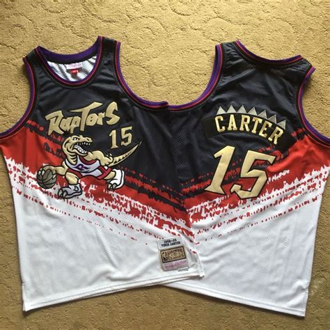เสื้อกีฬาแขนสั้น ปักลาย Toronto Raptors Vince Carter Mitchell Ness 1998