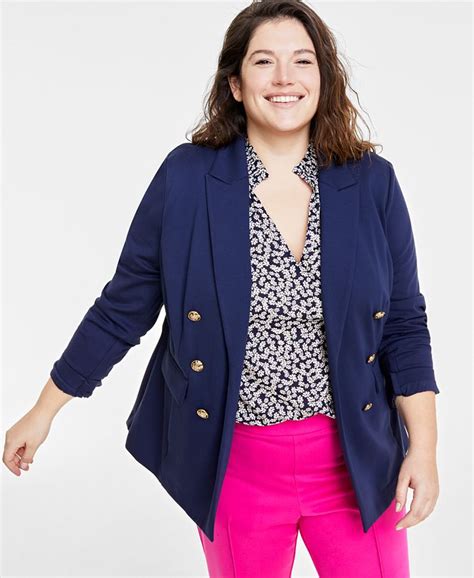 On 34th Trendy Plus Size Faux Double Breasted Ponté Knit Blazer