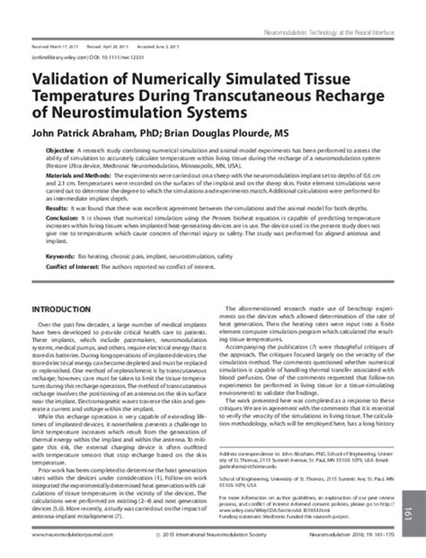 Pdf Validation Of Numerically Simulated Tissue Temperatures During