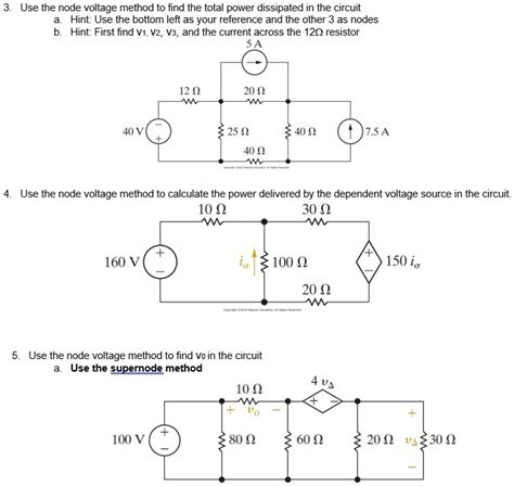 3use The Node Voltage Method To Find The Total Power Dissipated In The
