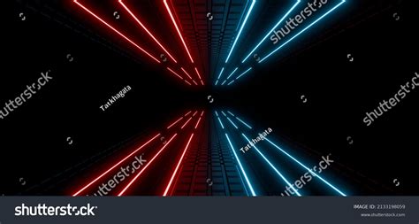 어두운 복도에서 네온 빛나는 램프 바닥과 스톡 일러스트 2133198059 Shutterstock