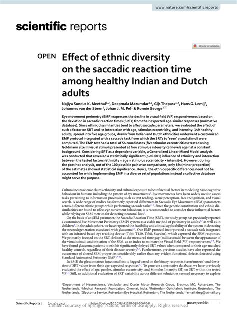 Pdf Effect Of Ethnic Diversity On The Saccadic Reaction Time Among
