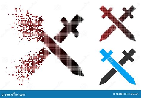 Moving Pixel Halftone Crossing Swords Icon Stock Vector Illustration
