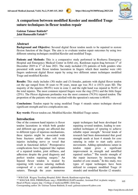 Pdf A Comparison Between Modified Kessler And Modified Tsuge Suture