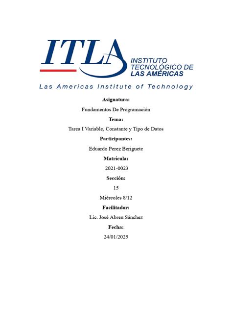 Tipos De Datos Constantes Y Variables Pdf Tipo De Datos Variable