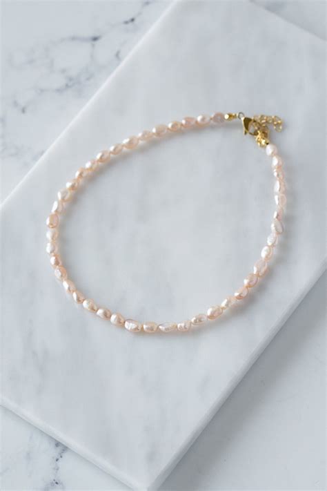 Freshwater Pink Pearl Choker Necklace Delicate Pearl Choker Gold Natural Real Pearls Beaded