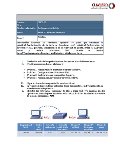 practicas de cisco pdf dirección ip conmutador de red