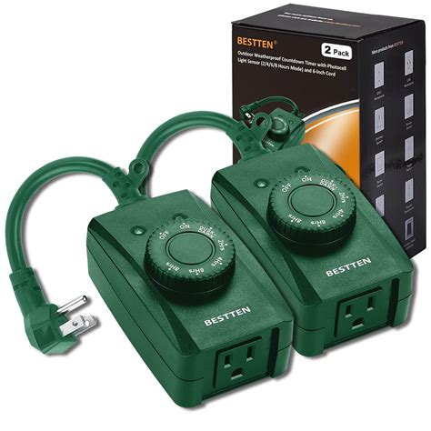 2 Pack Bestten Weatherproof Outdoor Timer With Photocell Light Sensor