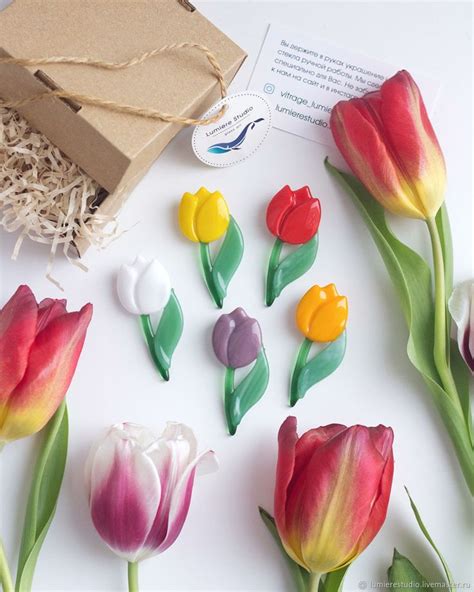 Брошь Тюльпан Фьюзинг Цветок Тюльпан из стекла Брошь из стекла в интернет магазине Ярмарка