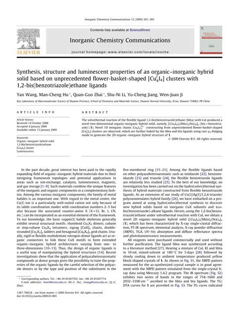 Pdf Synthesis Structure And Luminescent Properties Of An Organic Inorganic Hybrid Solid Based