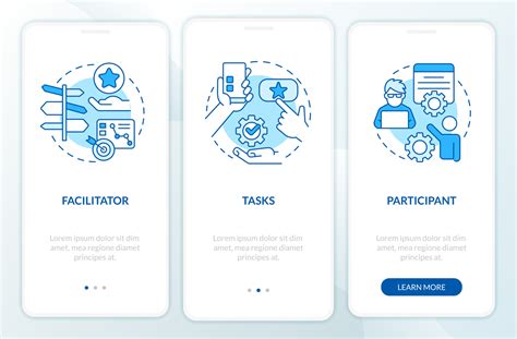Structure Of Usability Test Session Blue Onboarding Mobile App Screen Walkthrough Steps