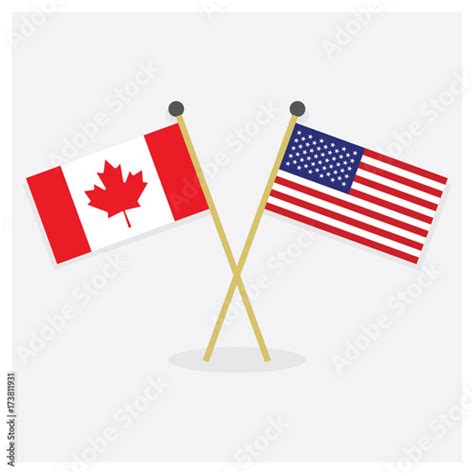 Crossed Canada Flag And American Flag Icons With Shadow On Off White