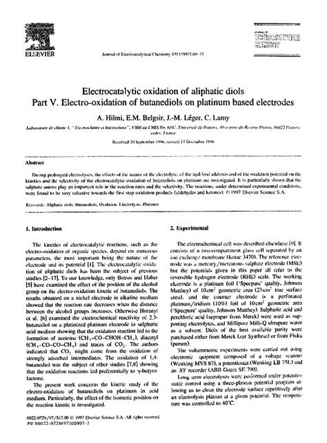 Pdf Electrocatalytic Oxidation Of Aliphatic Diols Part V Electro