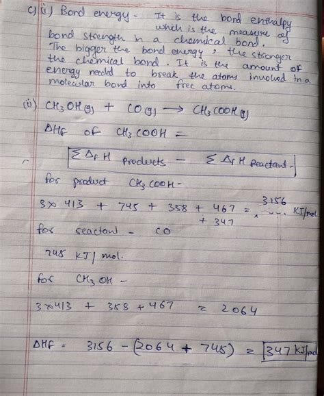 Solved C I Define The Term Bond Energy 2 Marks Ii Use Bond